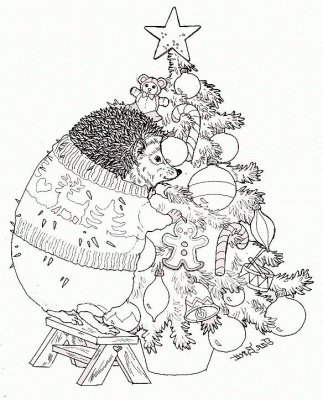 Coloring book of hedgehog decorating a Christmas tree - Drukuj ...